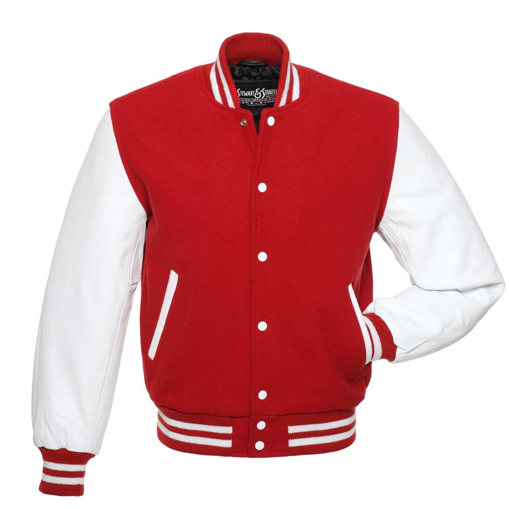 Buy Scarlet Red Wool White Vinyl Letterman Jackets for Kids
